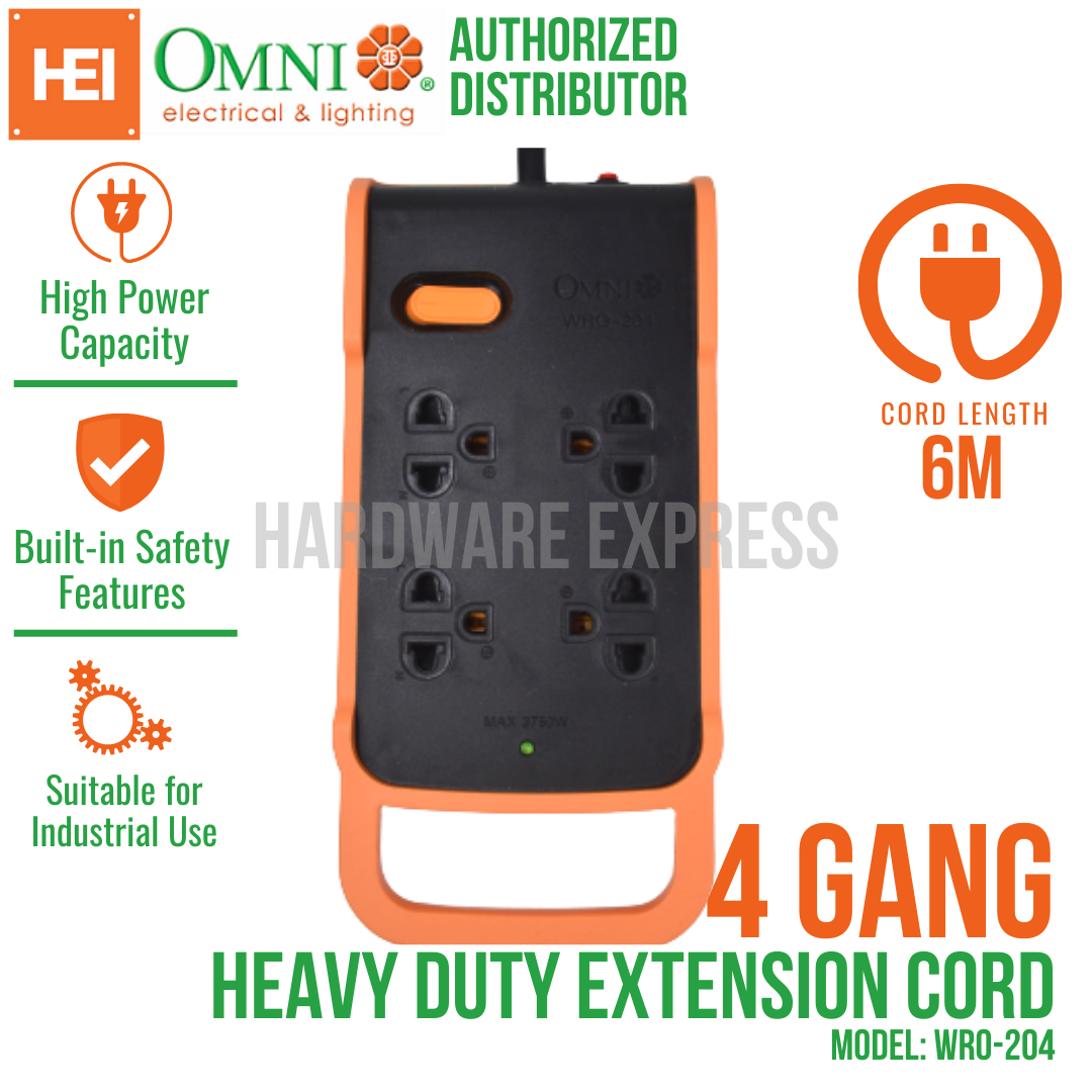 Omni Heavy Duty 4-Gang Extension Cord WRO-204 Max. 3750W (Suitable for ...