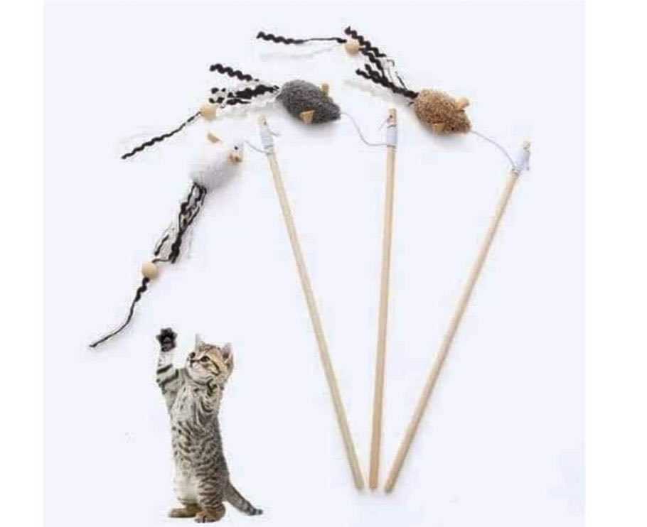 Cat Chaser Toy Pet Interactive Feather Kitten Teaser Wand Stick Mouse w ...