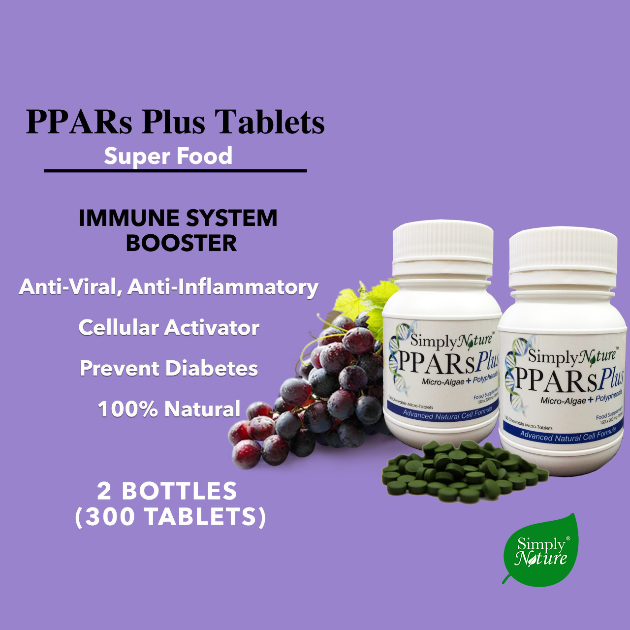 PPARsPlus Tablets 150 set of 2,Fortified with Natural grape skin ...