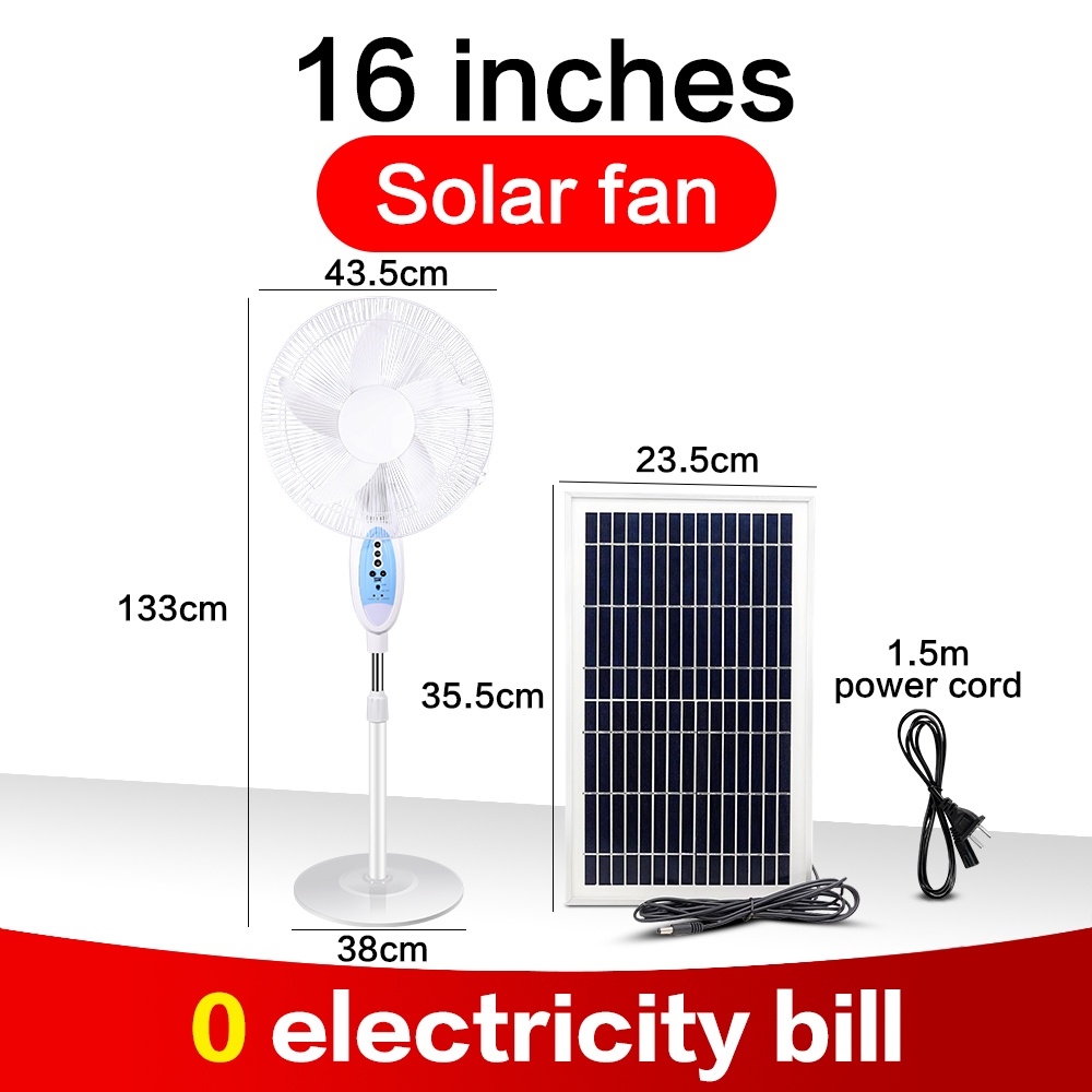 solar electric fan with panel 16 Inch standard rechargeable portable ...