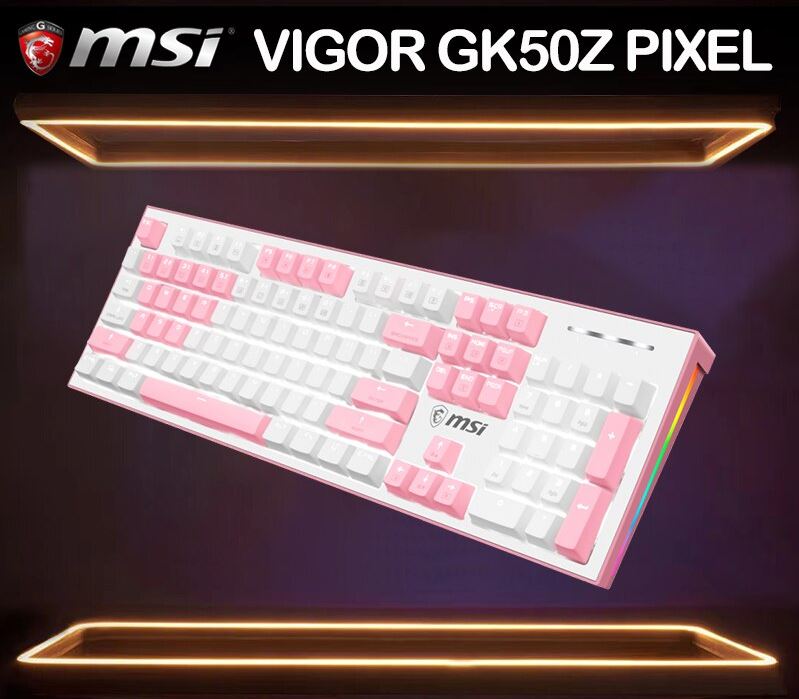 MSI GK50Z PIXEL Gaming Mechanical Keyboard ( White + GRAY 40°-60°) (White + PINK 40°) with RGB ...
