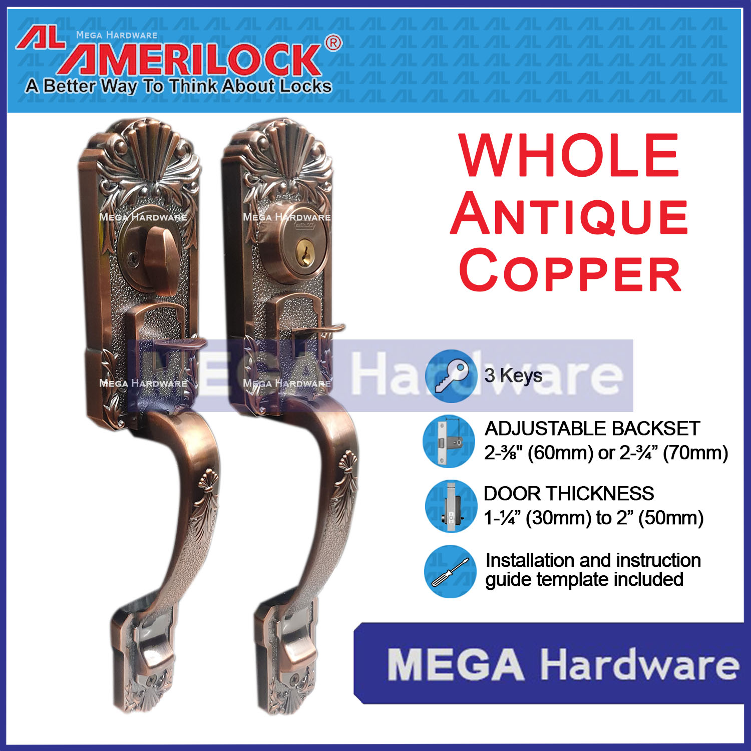 AMERILOCK Door Knob for Main Door Handle Set with Single Cylinder ...