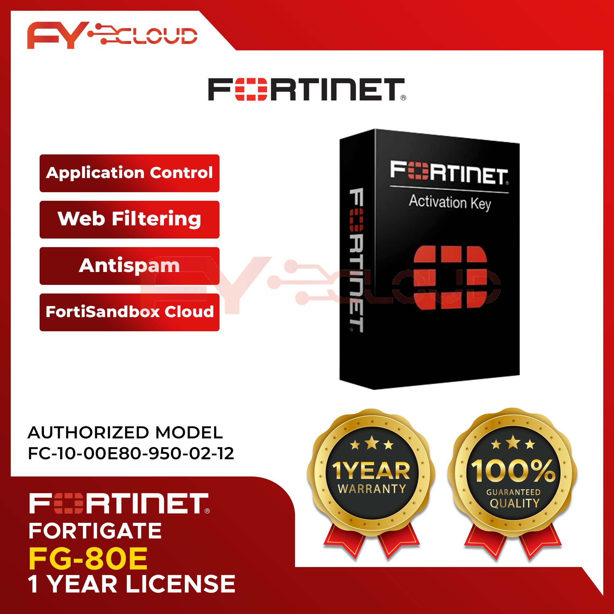 Fortinet FC-10-00E80-950-02-12 - FortiGate 80E License FortiGate 80E License, 1 year Unified ...