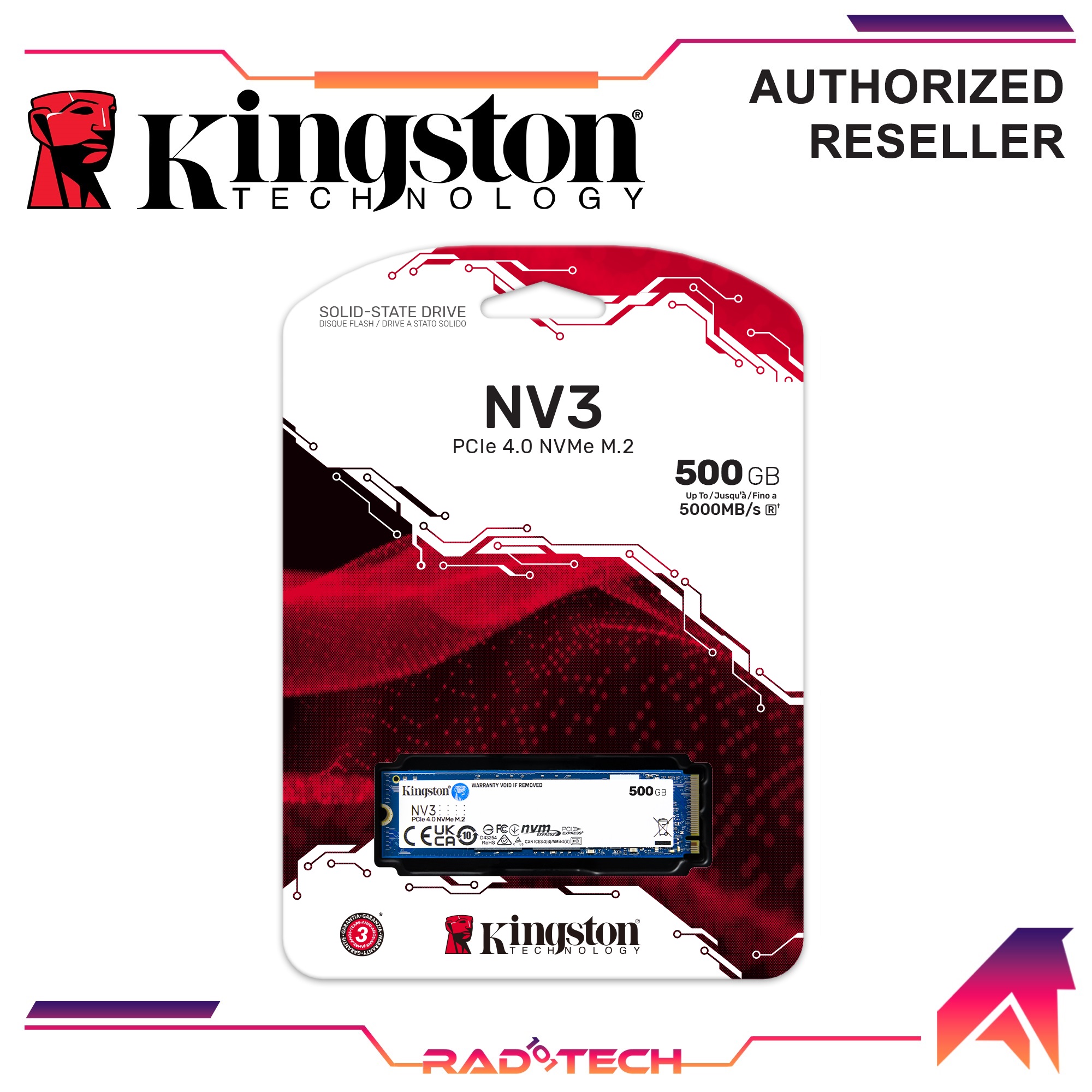 Kingston NV3 500GB M.2 2280 NVMe PCIe 4.0 Internal SSD PCIe - Solid ...
