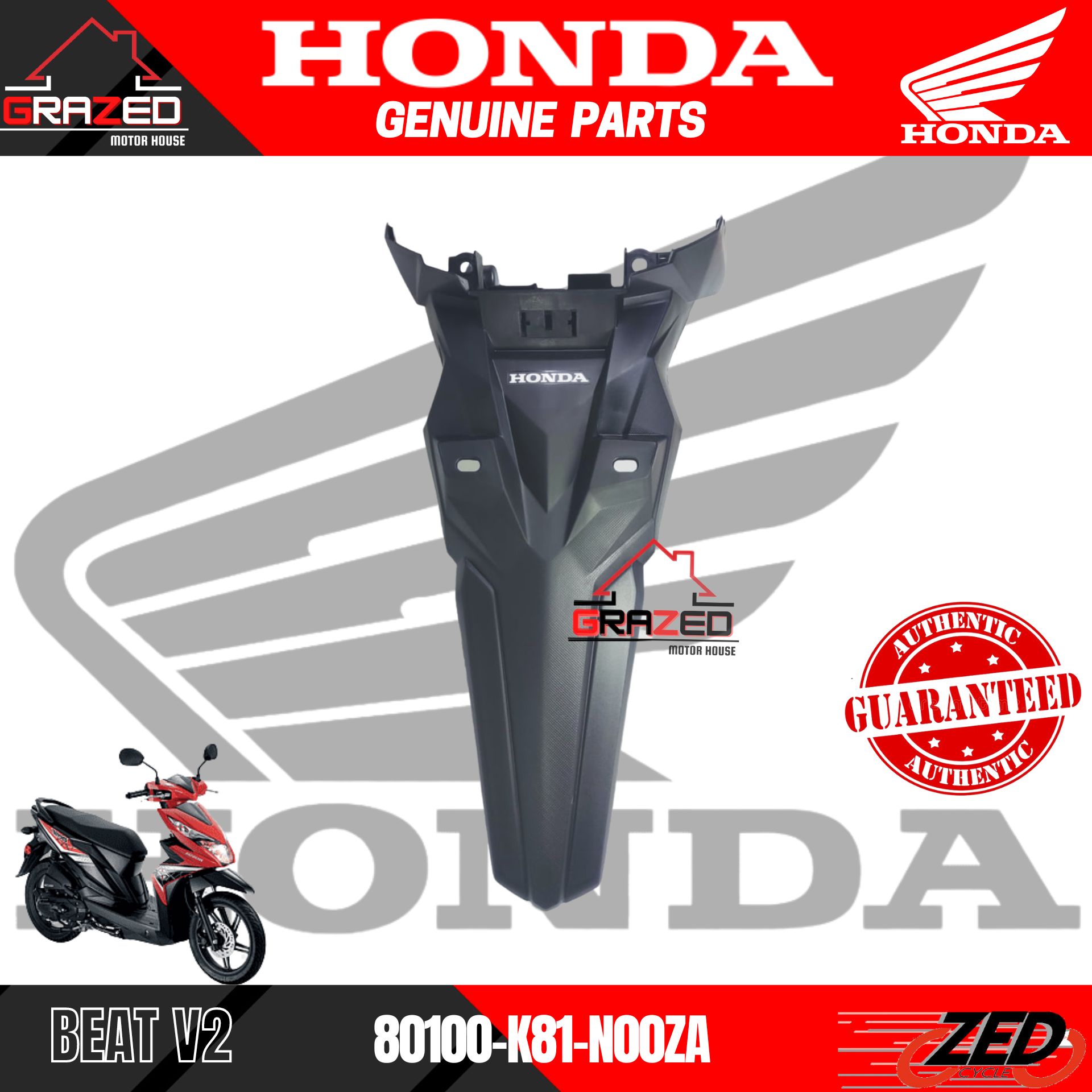 REAR FENDER for Honda Beat FI V2 / Beat Street HONDA GENUINE (80100-K81-N00ZA) GRAZED | Lazada PH