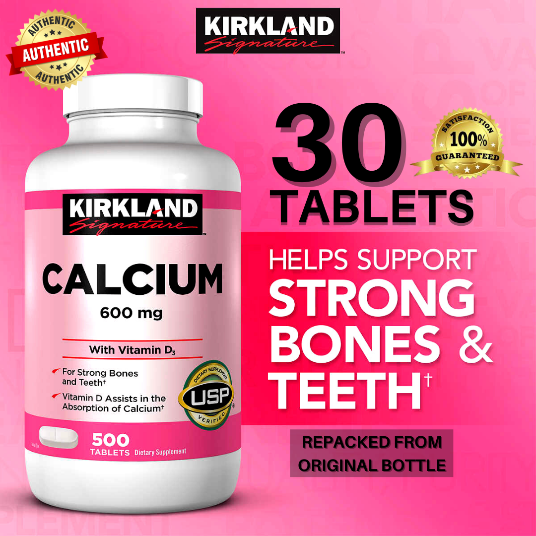 30 Tablets - Kirkland Signature Calcium 600mg with Vitamin D3 AUTHENTIC ...