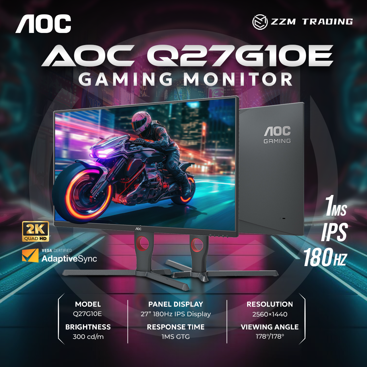 AOC Q27G10E 27" Gaming Monitor IPS 2560x1440 100% sRGB 180hz 1ms GtG ...