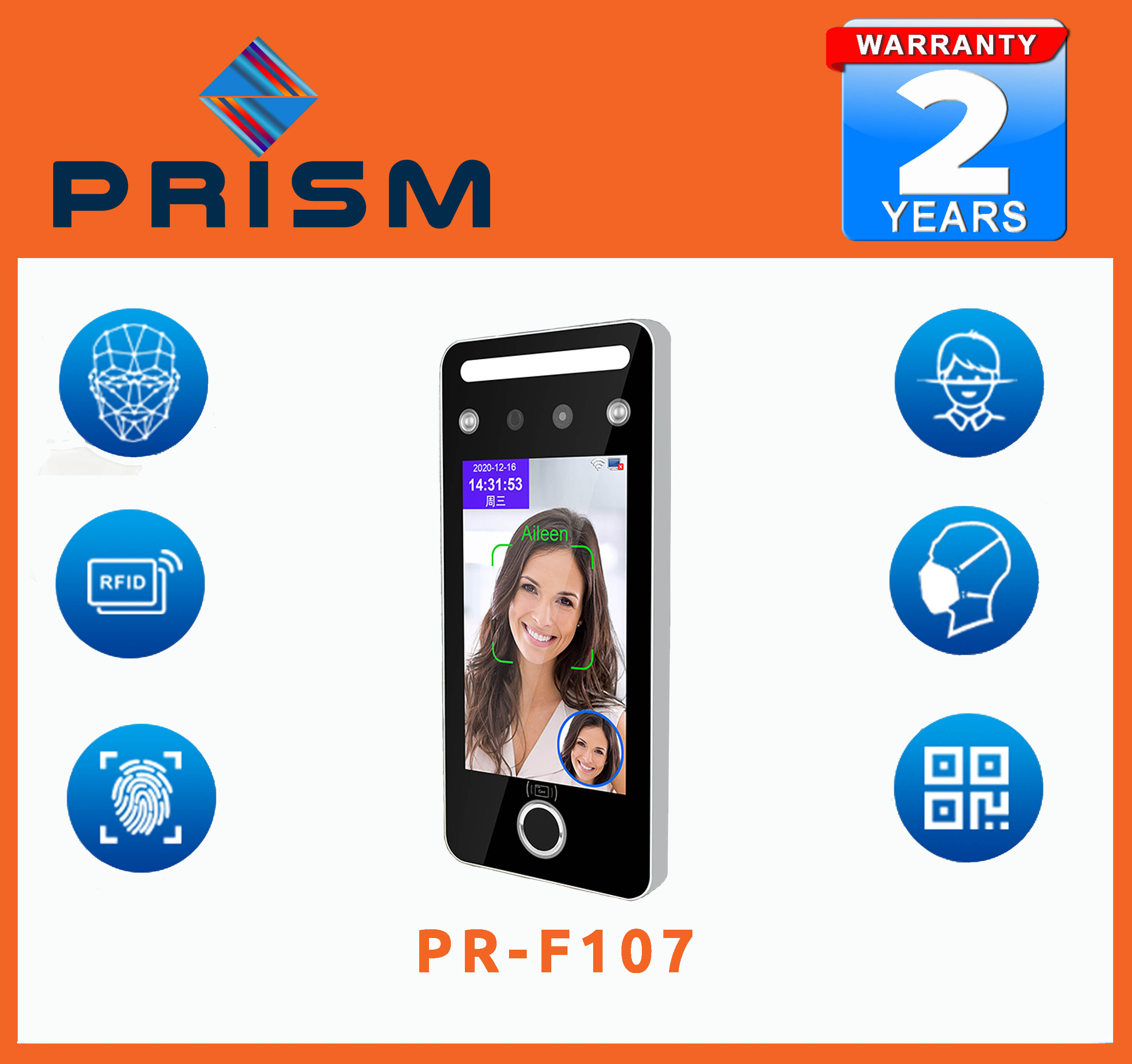 Prism PR-F107 AI Face Recognition Access Control Biometric Time ...