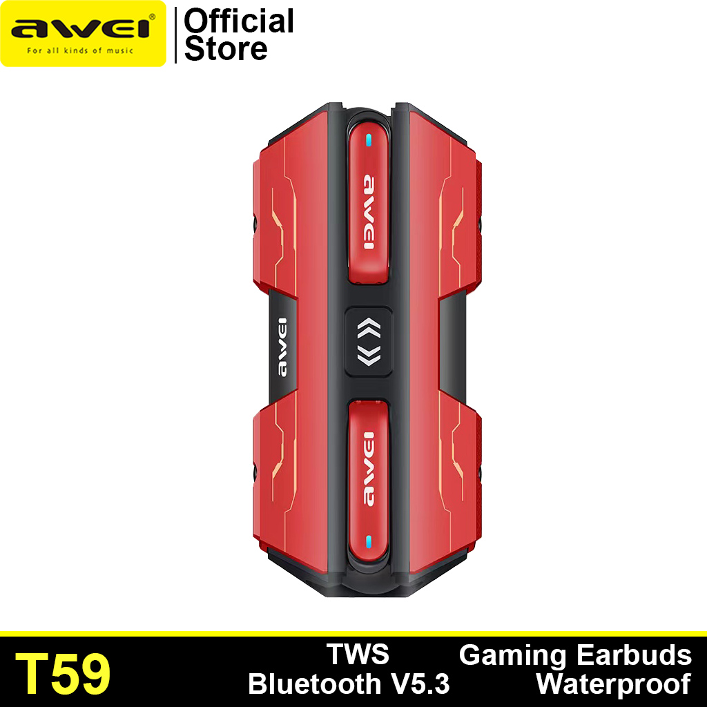 Awei T59 TWS Earbuds Gaming Earphones Wireless Headphones Bluetooth 5.3 with Charging Case IPX4 ...