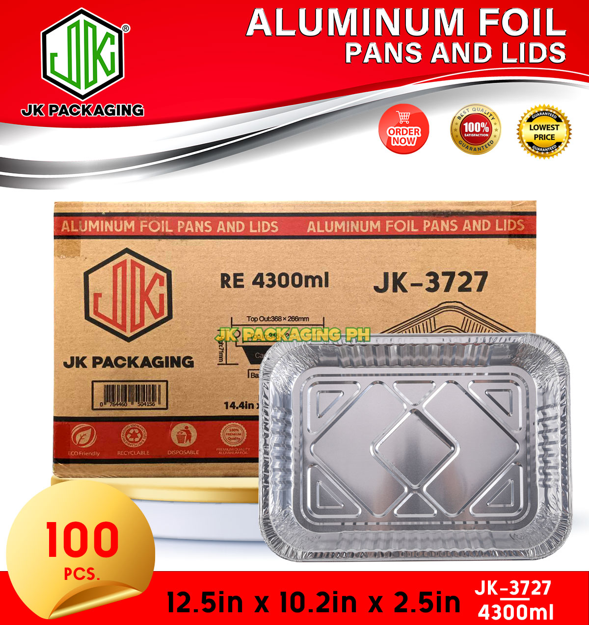 JK PACKAGING - 3727 Aluminum ( PANS )【 14.4 x 10.4 x 2.7 】【 100 PCS / 1 BOX 】 RE 4300ml ...