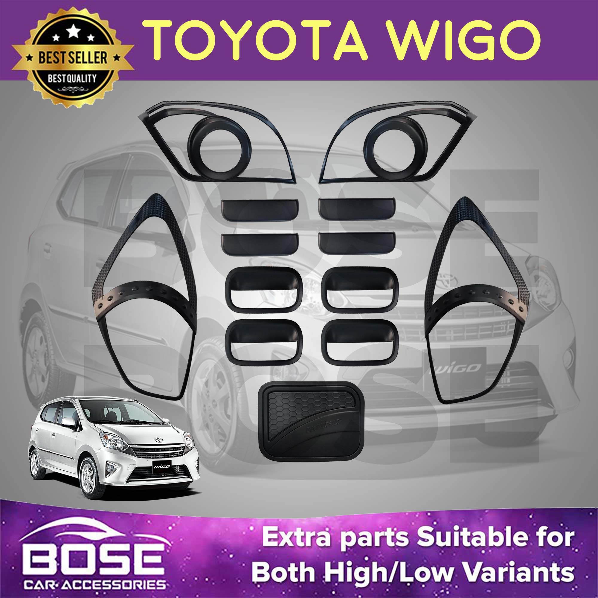 Toyota Wigo Garnish Set 2014 2015 2016 2017 AUGUST Black / Chrome ...