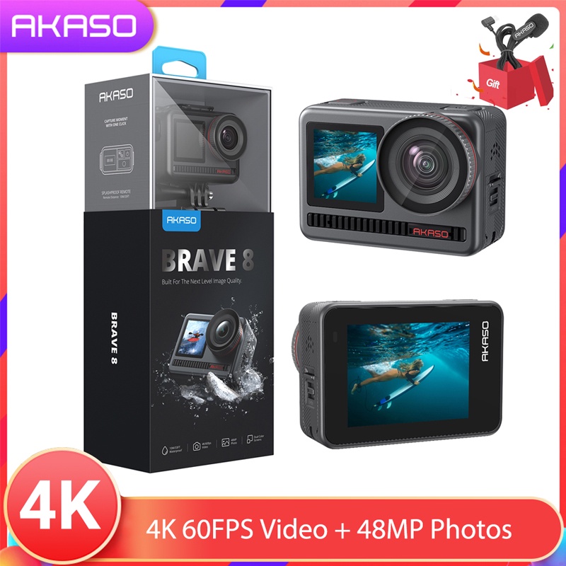 AKASO Brave 8 4K60fps 48MP WiFi Action Camera Super Smooth Vlog Camera ...