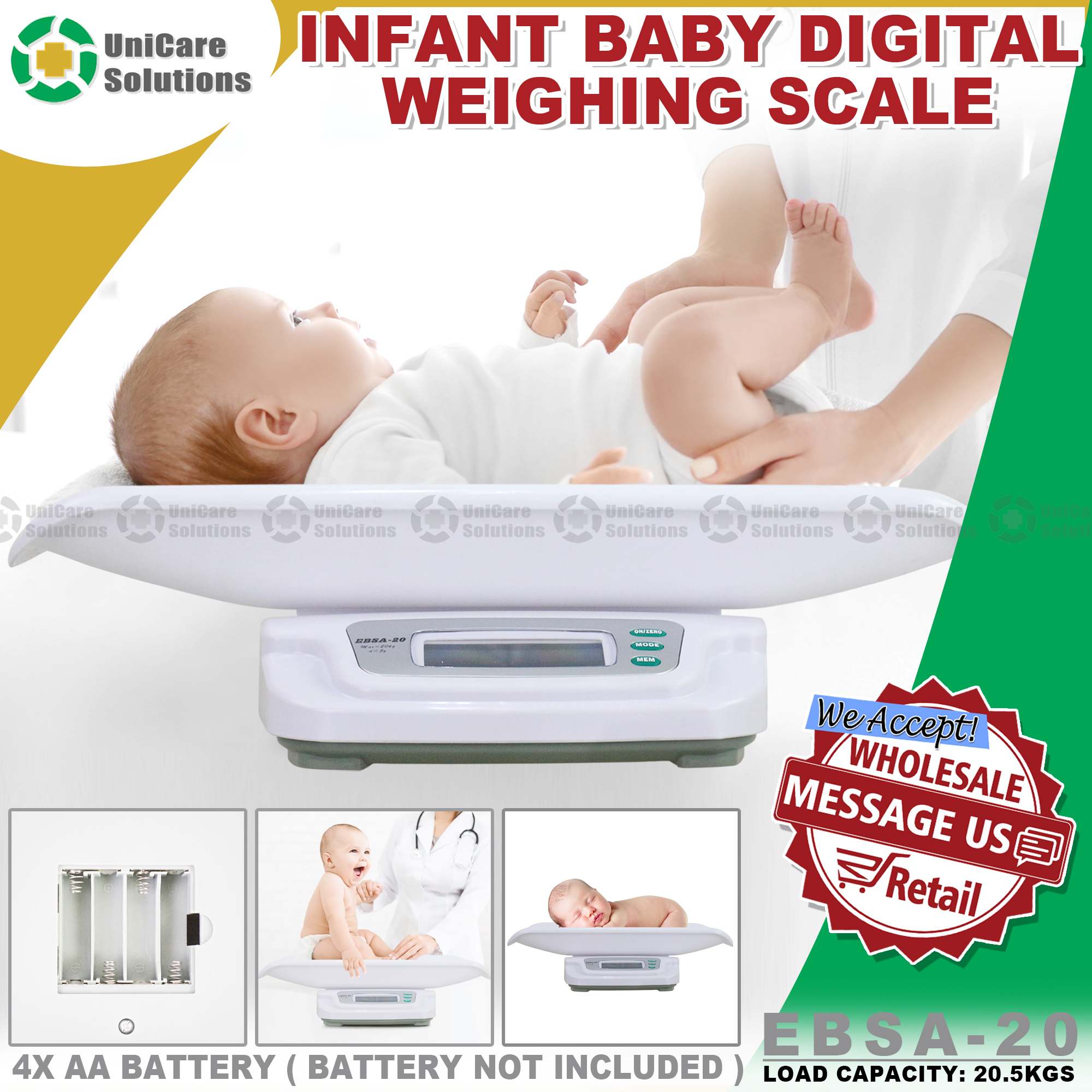 UniCare Solutions EBSA-20 Weighing Scale Timbangan Infant Baby Digital ...