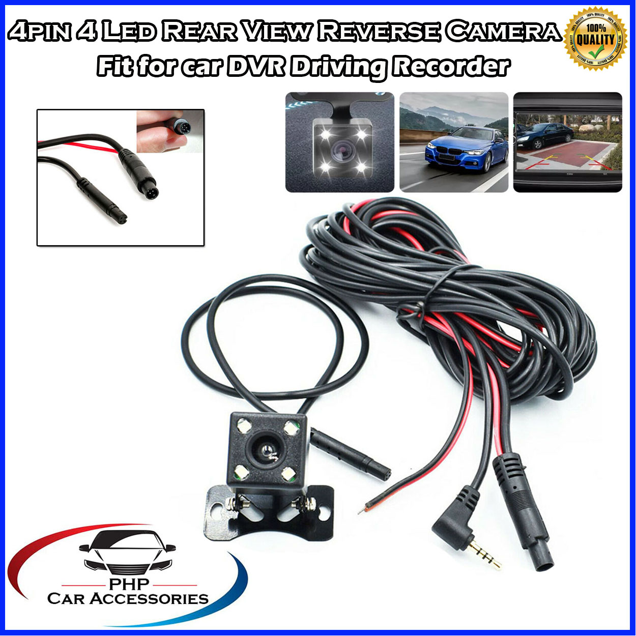 4pin/5pin 4 led Universal reverse backup camera for dashcam 170 degree ...