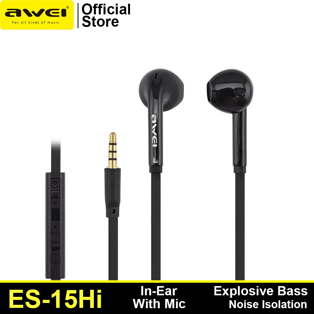 Awei ES-15Hi Wired Earphones 3.5mm Jack Mini Stereo Headphone with Mic Super Bass Headset HiFi ...
