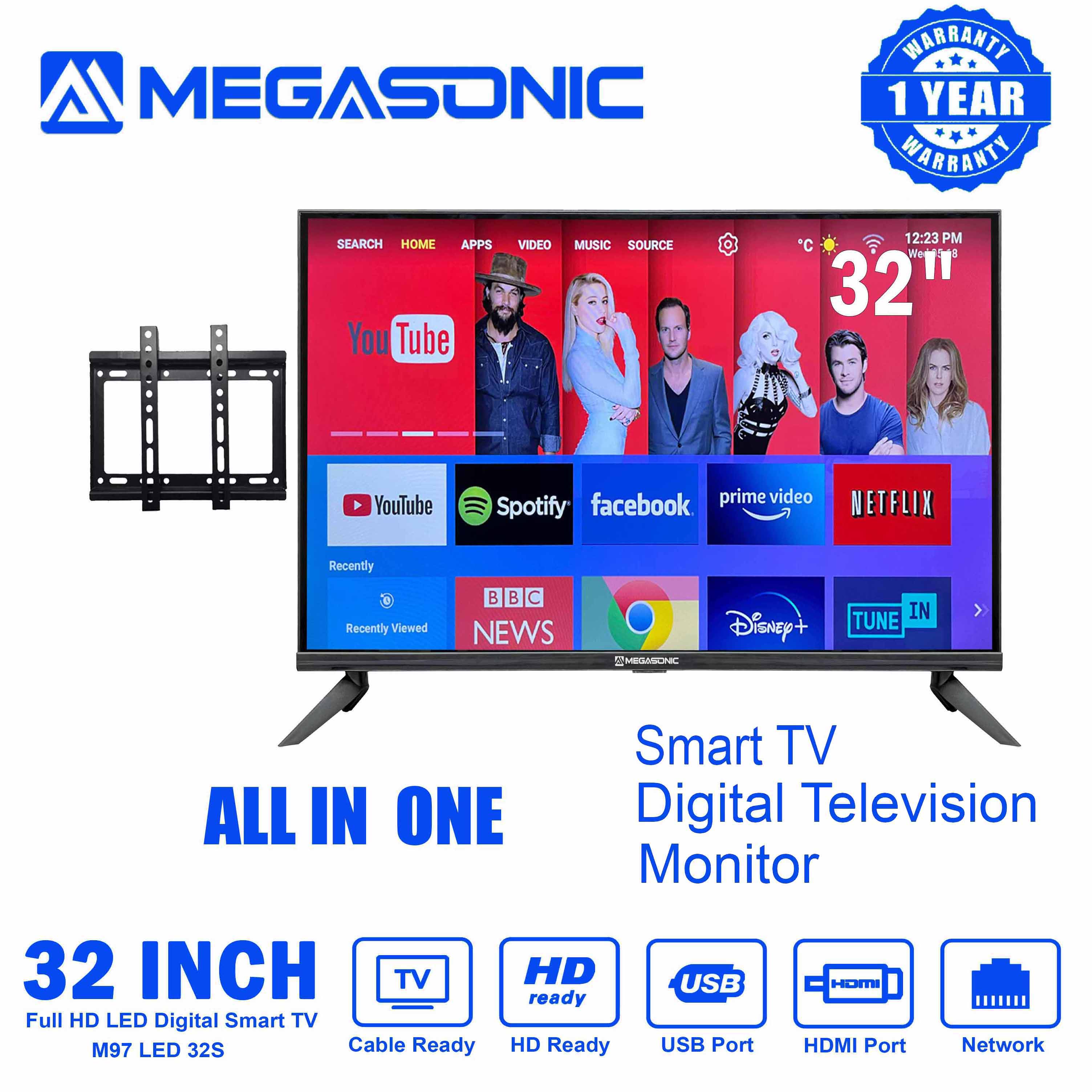 Megasonic Slim HD Ready Digital Smart TV 32 USB HDMI LED TV with Wall Bracket LED TV 32 32N ...