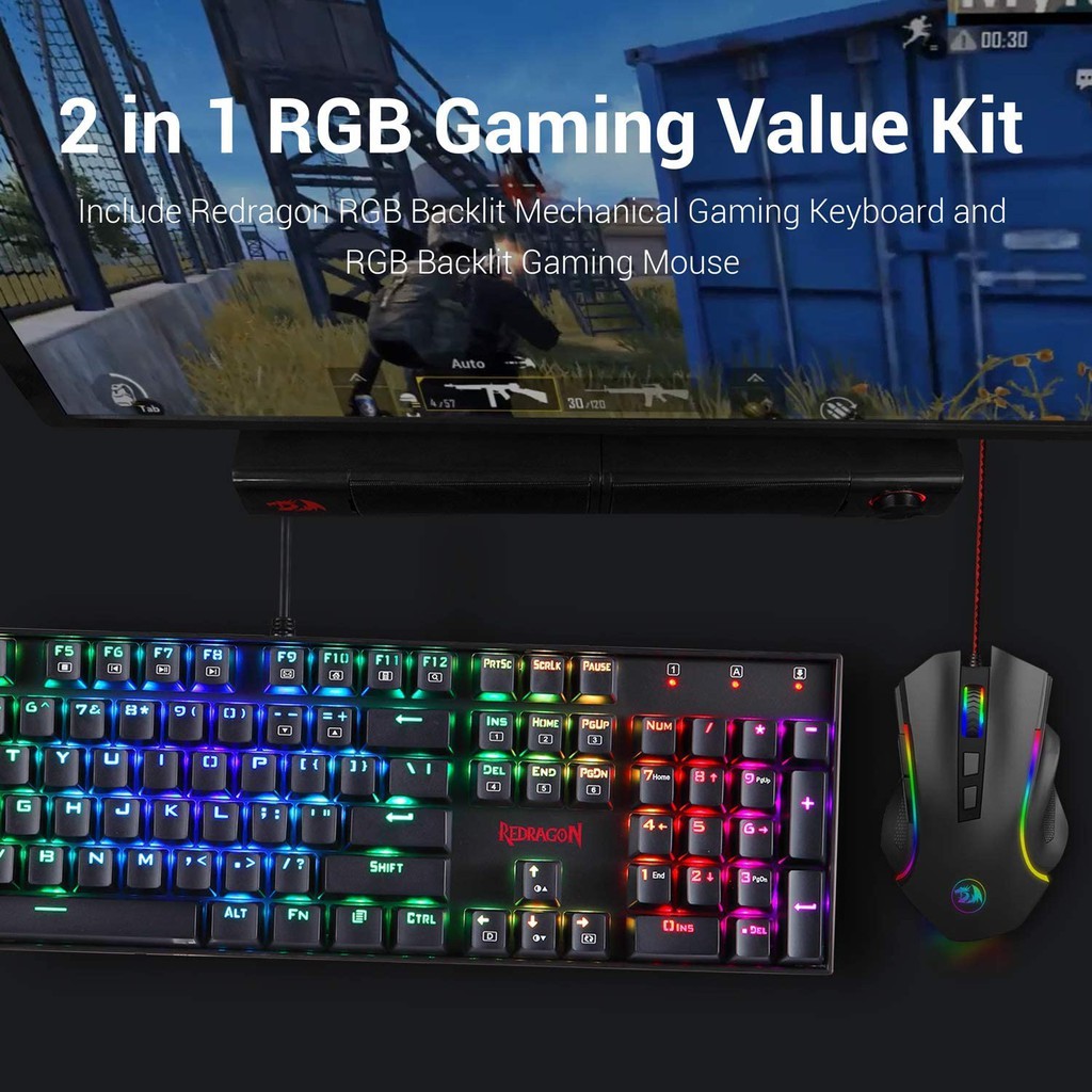 ho- Redragon K551-RGB-BA Mechanical Gaming Wired Keyboard (Mitra) and 7200DPI Mouse (Griffin ...