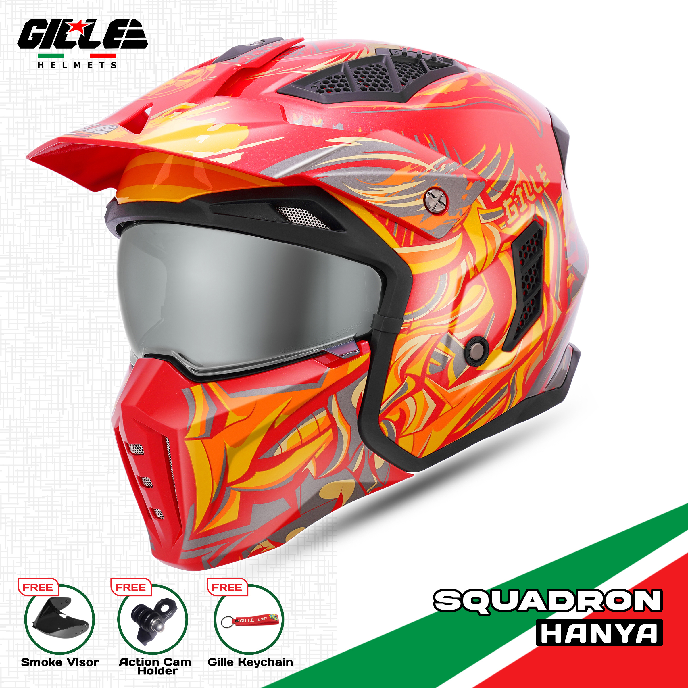 Gille Helmet YM-926 SQUADRON HANYA Motorcycle Helmets Modular Full Face Convertible Half Face ...