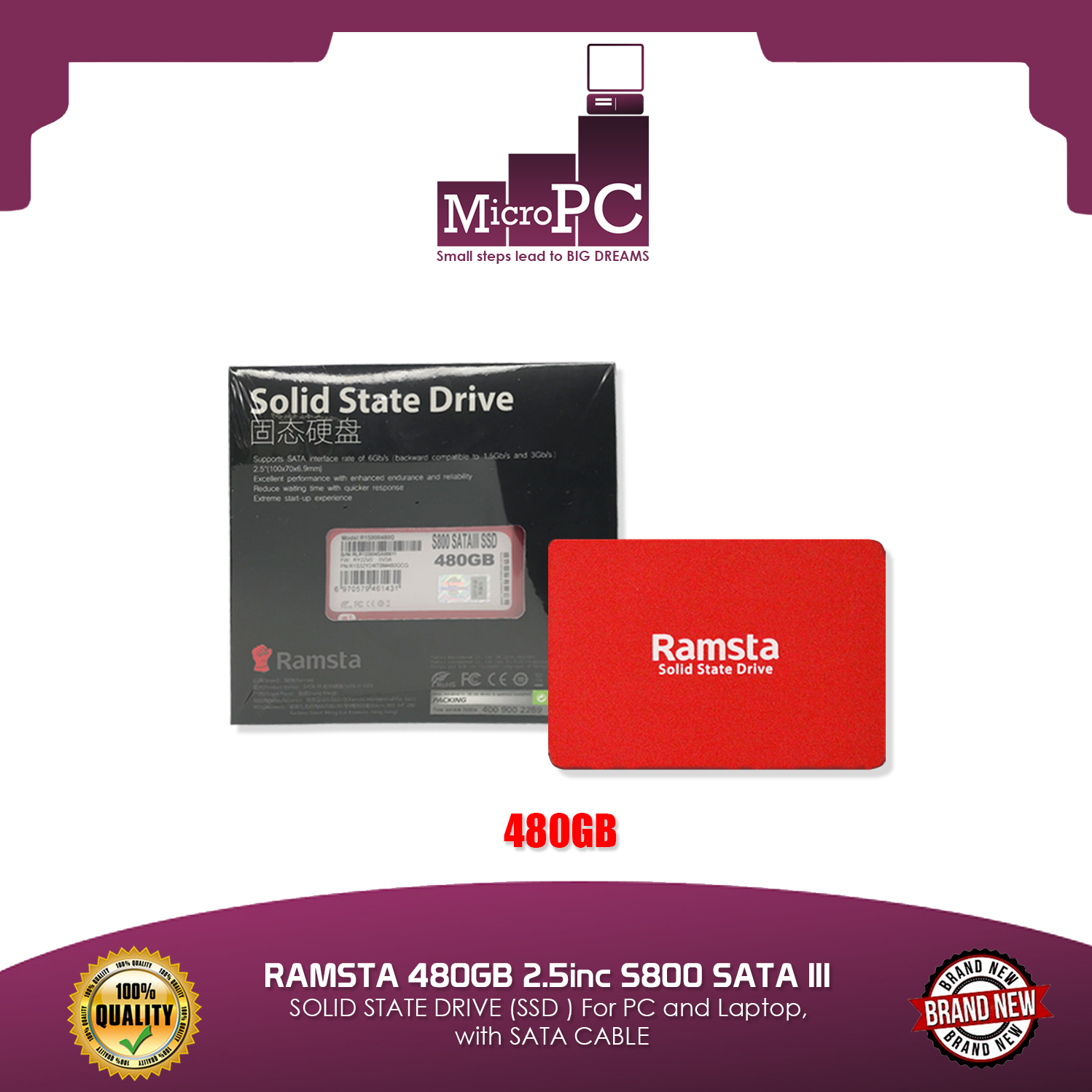 RAMSTA 480gb 2.5inc S800 SATA III SOLID STATE DRIVE (SSD ) For PC and ...