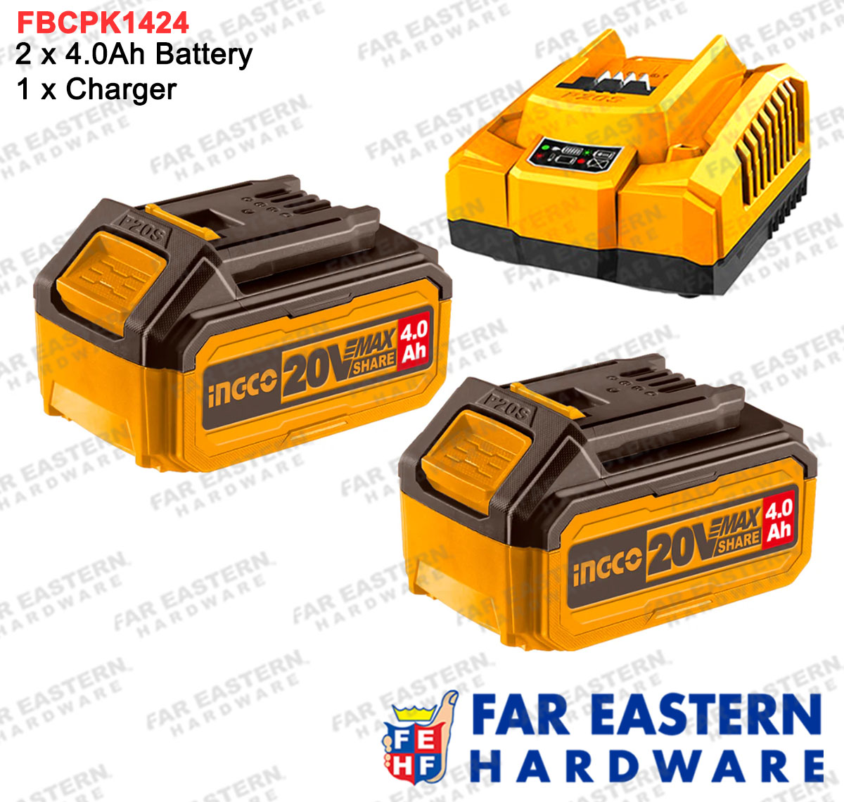 INGCO Battery & Charger Kit 20V for Cordless Power Tools 2.0Ah | 4.0Ah ...