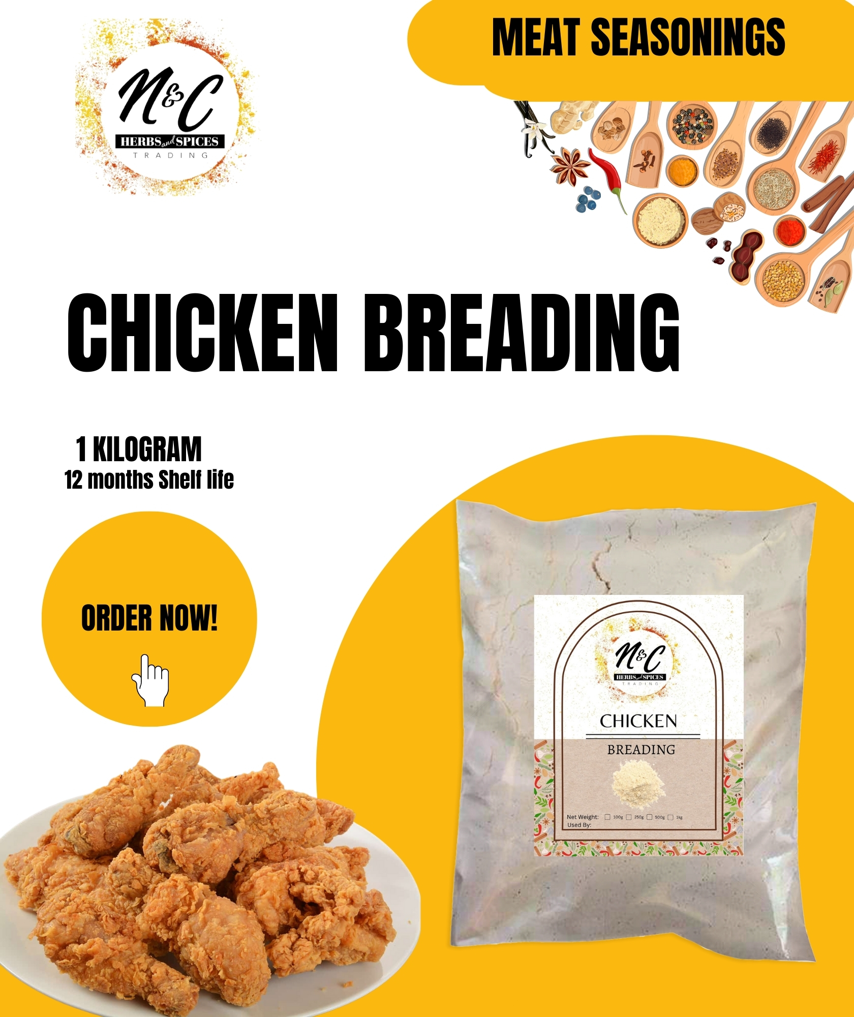 Chicken Breading 100grams 250grams 500grams 1kilogram Herbs and Spices ...