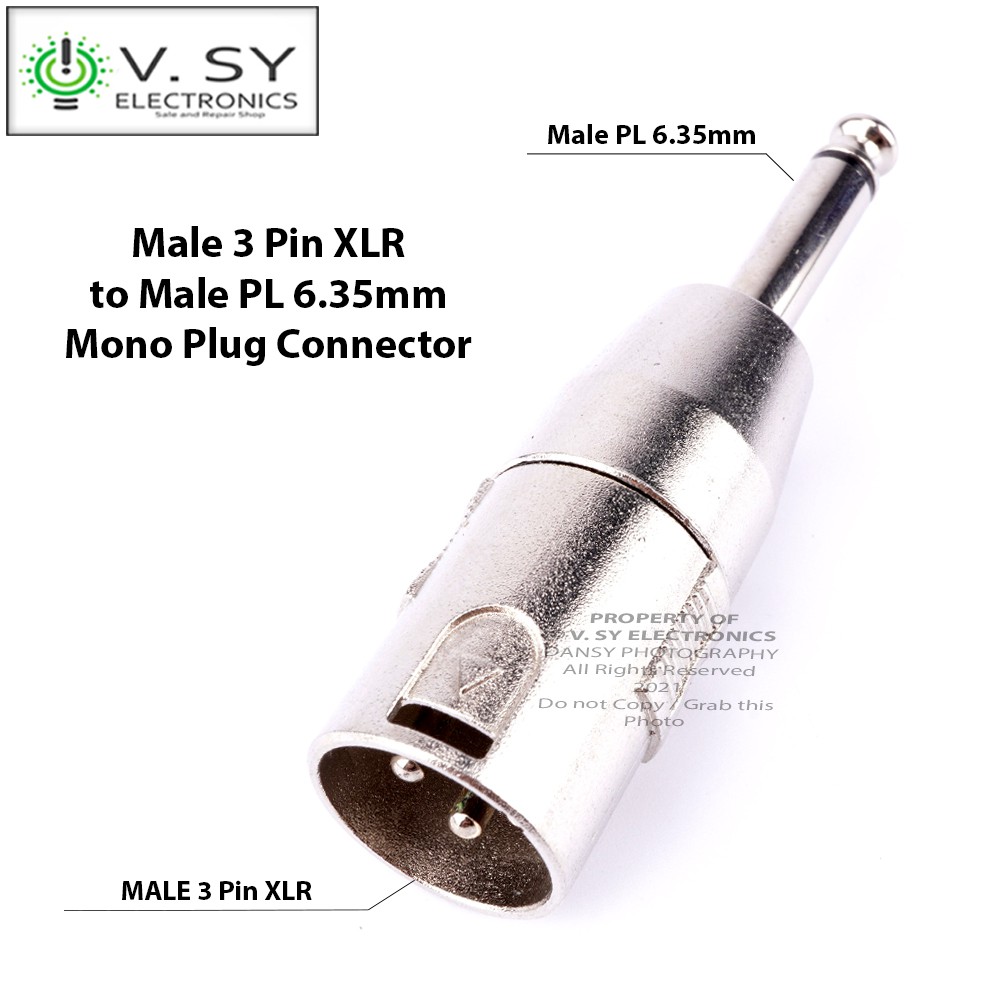 Male 3 Pin XLR Jack to Male PL 6.35mm Mono Plug Connector Adapter ...