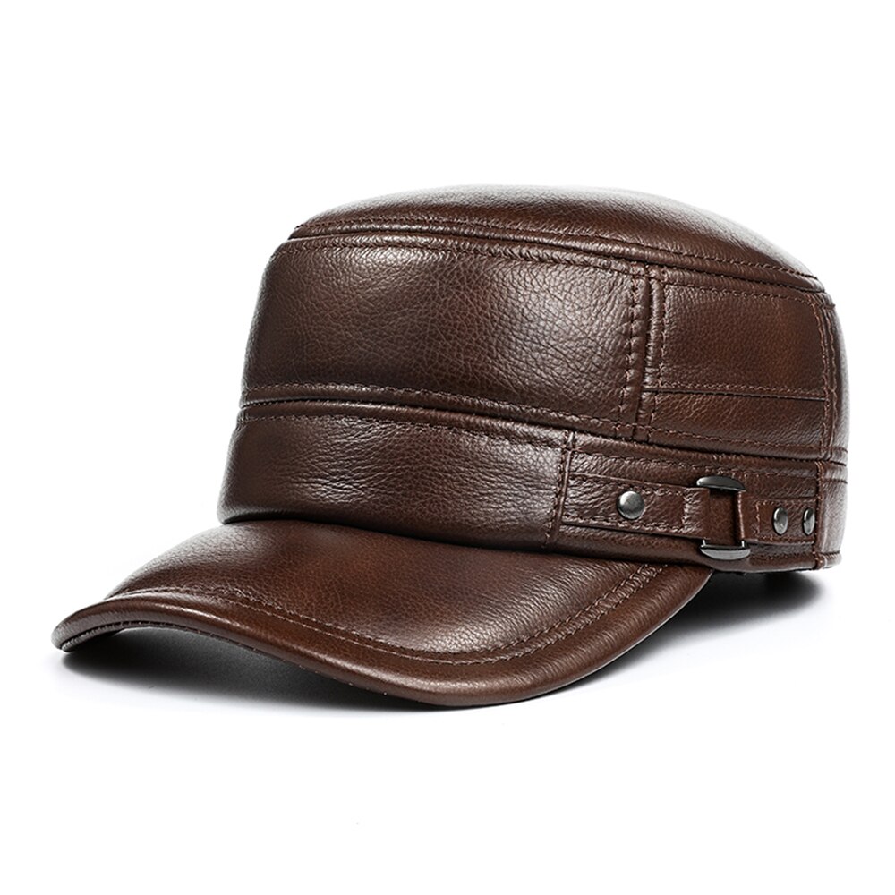 Real Leather Caps For Men Military Hats Brown Black Real Leather Warm ...