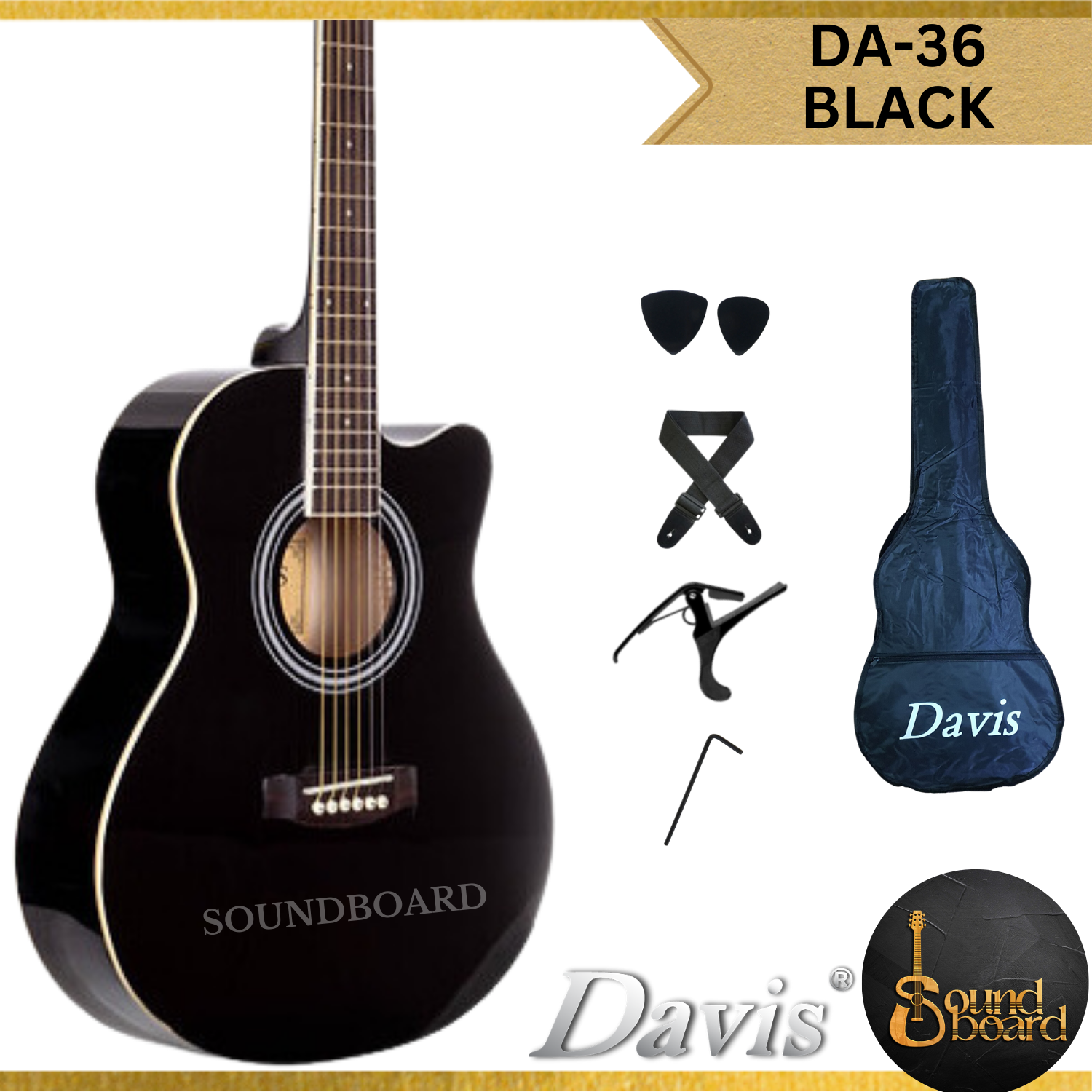 Davis DA36 Pure Acoustic Guitar with Full Setup & Accessories | Lazada PH