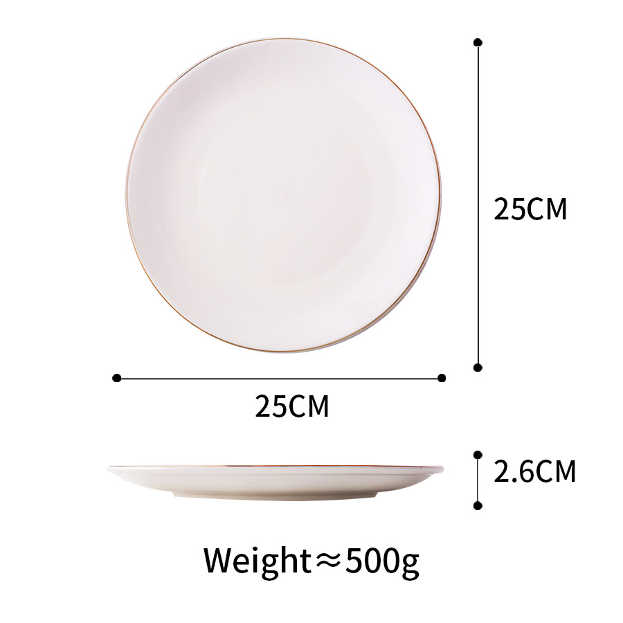 Ceramic Plate Nordic Round Serving Dish Gold Lining Edge Dinner Plate ...