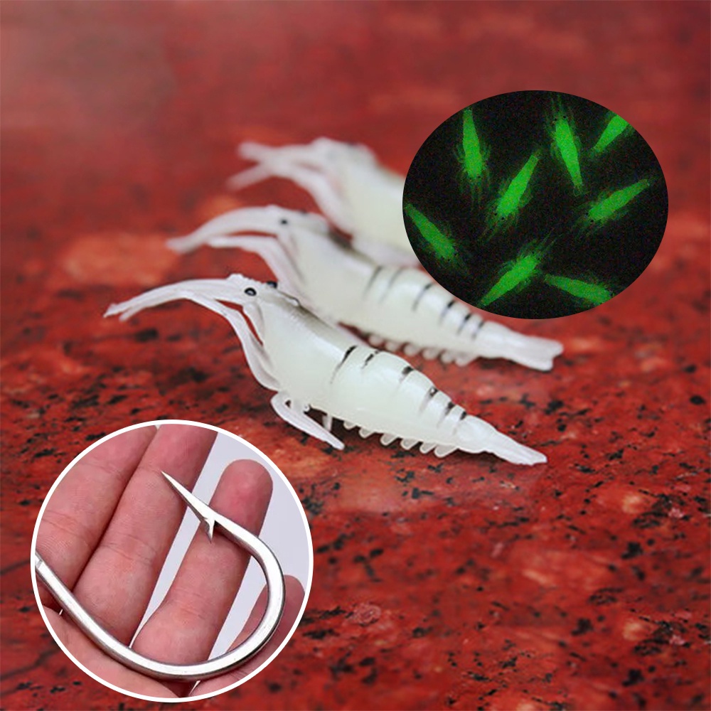 Soft Shrimp Bait Luminous Artificial Worm Fishing Lure With Hook ...