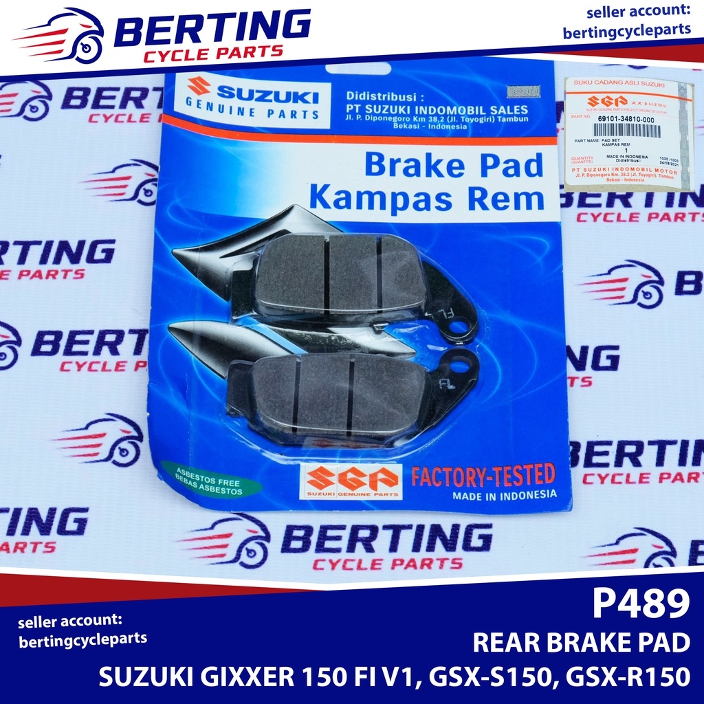 Japan SGP REAR BRAKE PAD Suzuki GSX-R150 GSX-S150 Gixxer FI V1 Genuine ...