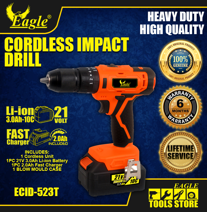 Original Heavy Duty Cordless Impact Drill Eagle Professional Tools 21V ...
