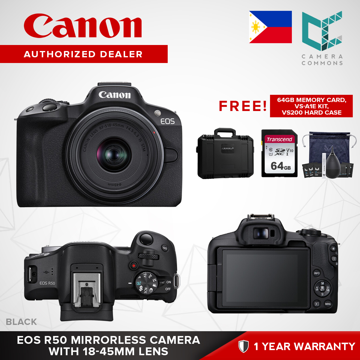 Canon EOS R50 Mirrorless Camera with 18-45mm Lens Black White APS-C 4K ...