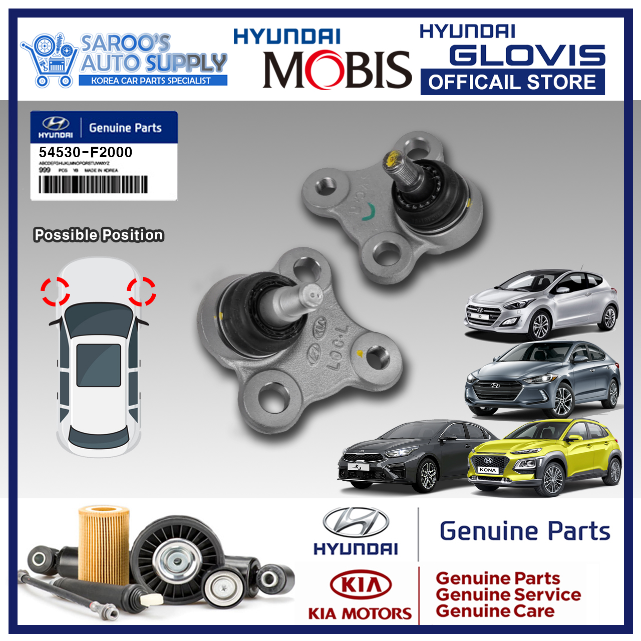 [Genuine] Lower Arm Ball Joint / Suspension Arm Ball Joint Set For Kona ...