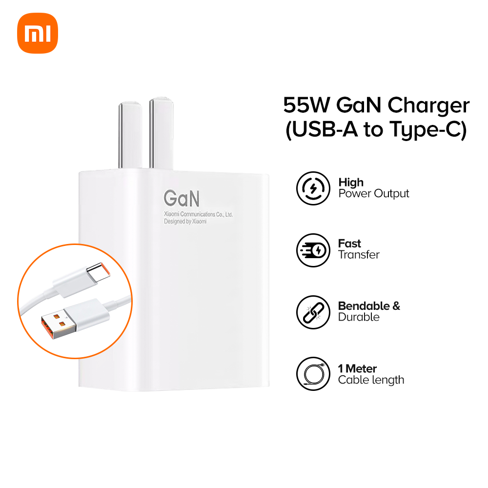 Xiaomi 55W Max GaN Original Fast Charger Adapter with USB-A to Type-C ...