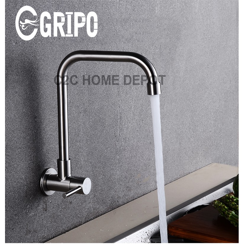 GRIPO 304 stainless 7 shape wall type kitchen faucet GP156 | Lazada PH