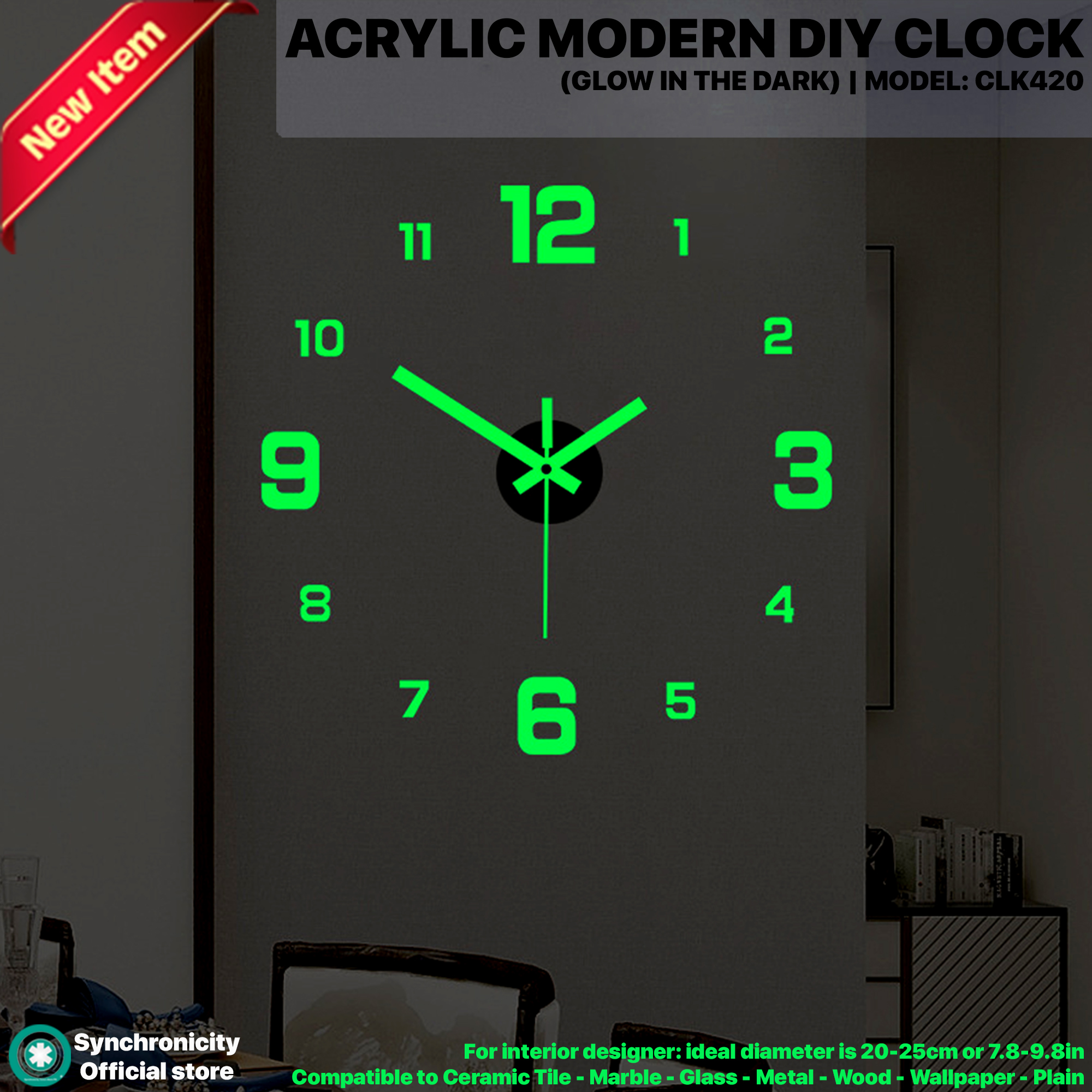 CLK420 Acrylic Modern DIY Clock, 3D Mirror Small Size Surface Wall Frameless Mute Clock, Home ...