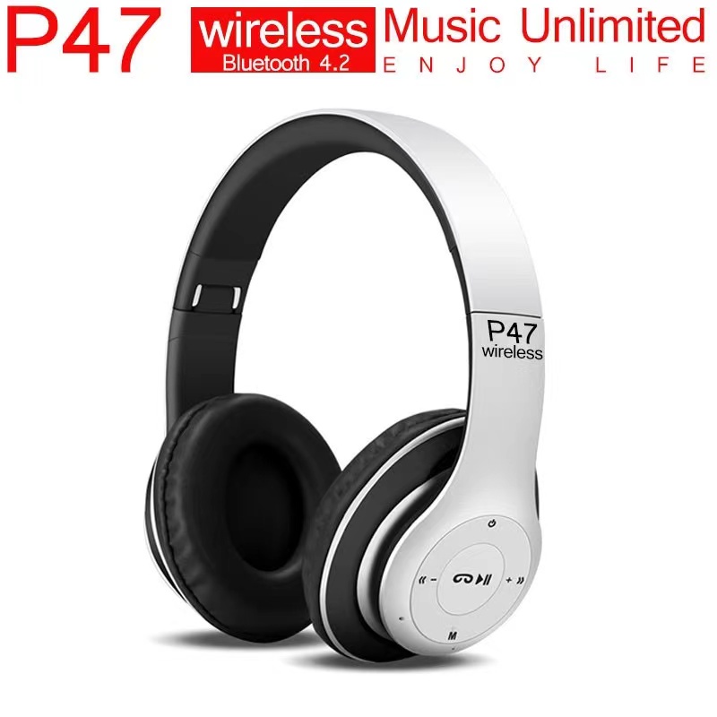 P47 FOLDABLE WIRELESS 5.0 BLUETOOTH HEADPHONE ON - EAR HEADSET NOISE ...