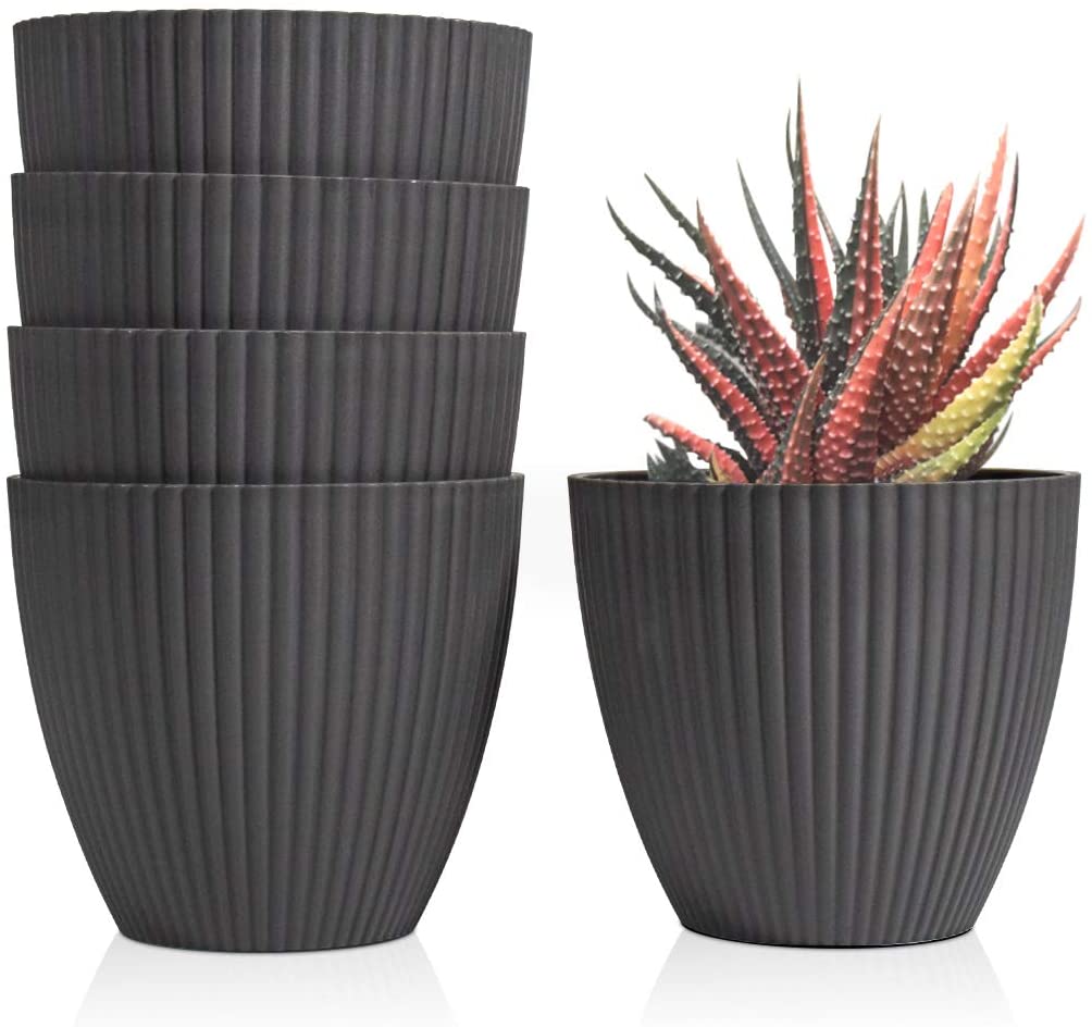 6 Inch Plastic Planters Indoor Set of 5 Flower Plant Pots Modern ...