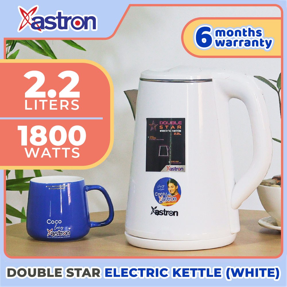 Astron Double Star 2.2L Electric Kettle (White) | Cool Touch Protection ...
