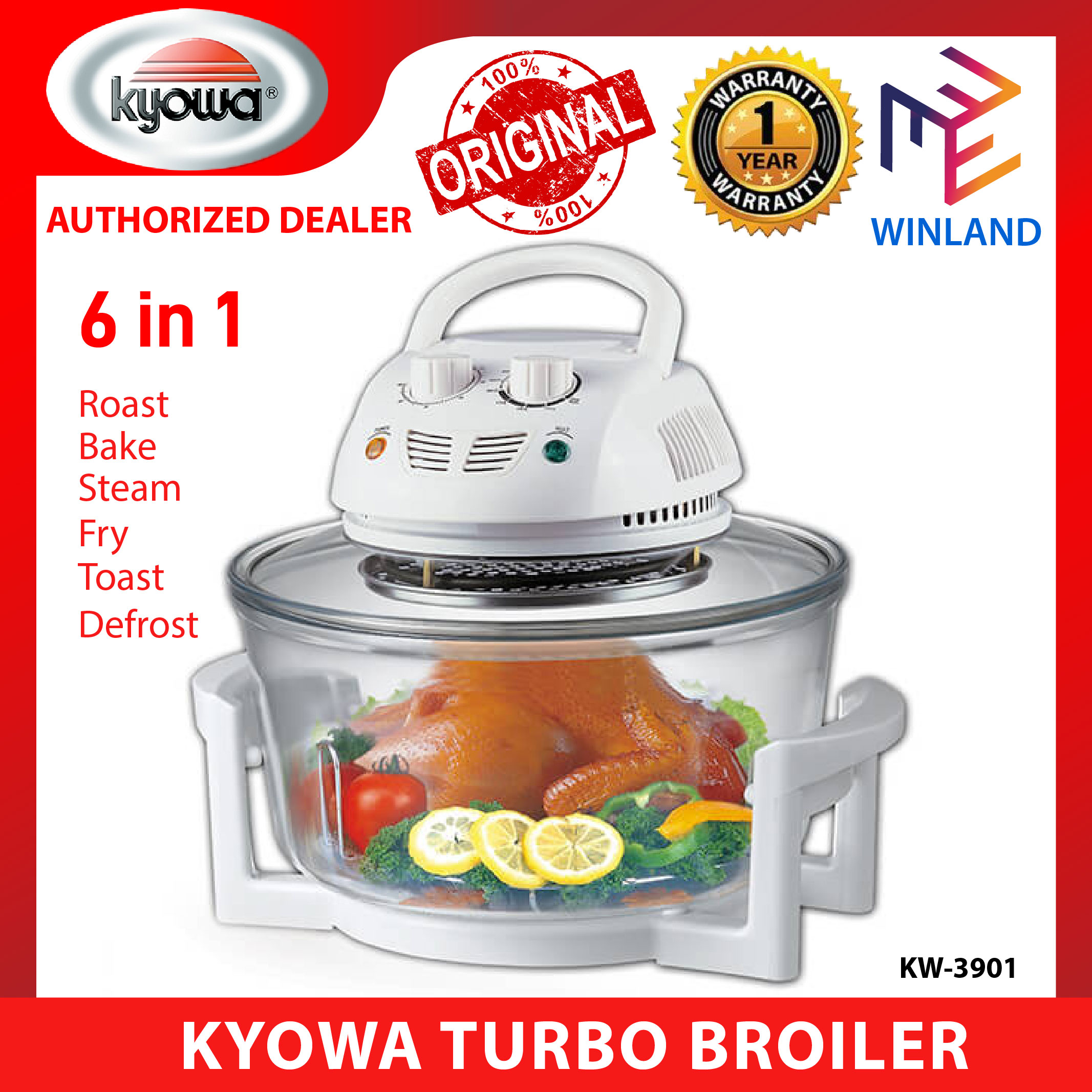 KYOWA by Winland 6 in 1 Turbo Convection Oven Glass Bowl Roast Bake ...