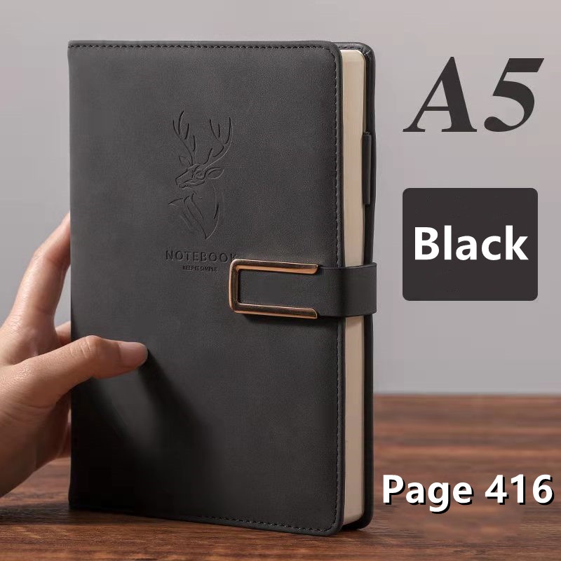 A5 Big Notebook with pen Magnetic Snap Side Faux Leather Thick Notebook ...