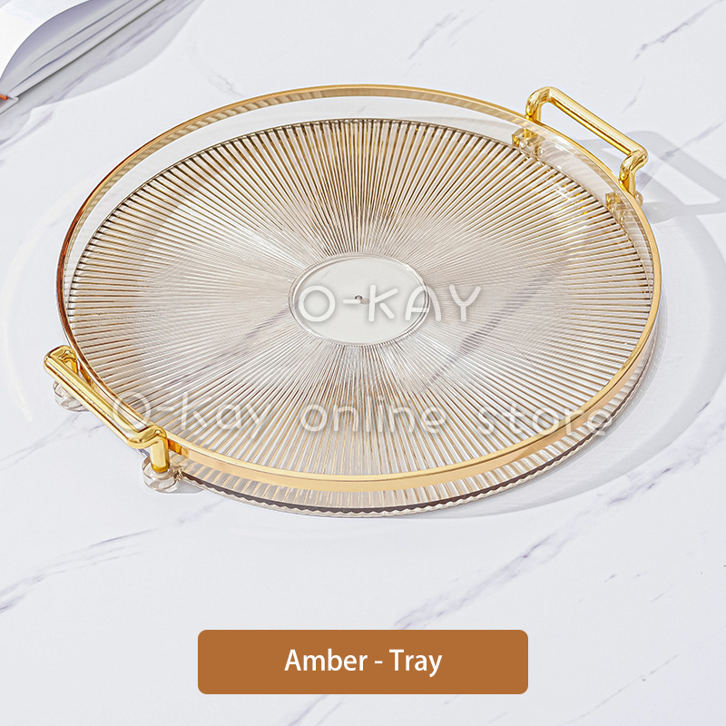 O-KAY Large Round Tray with Handle Gold Serving Trays Decorative Luxury ...