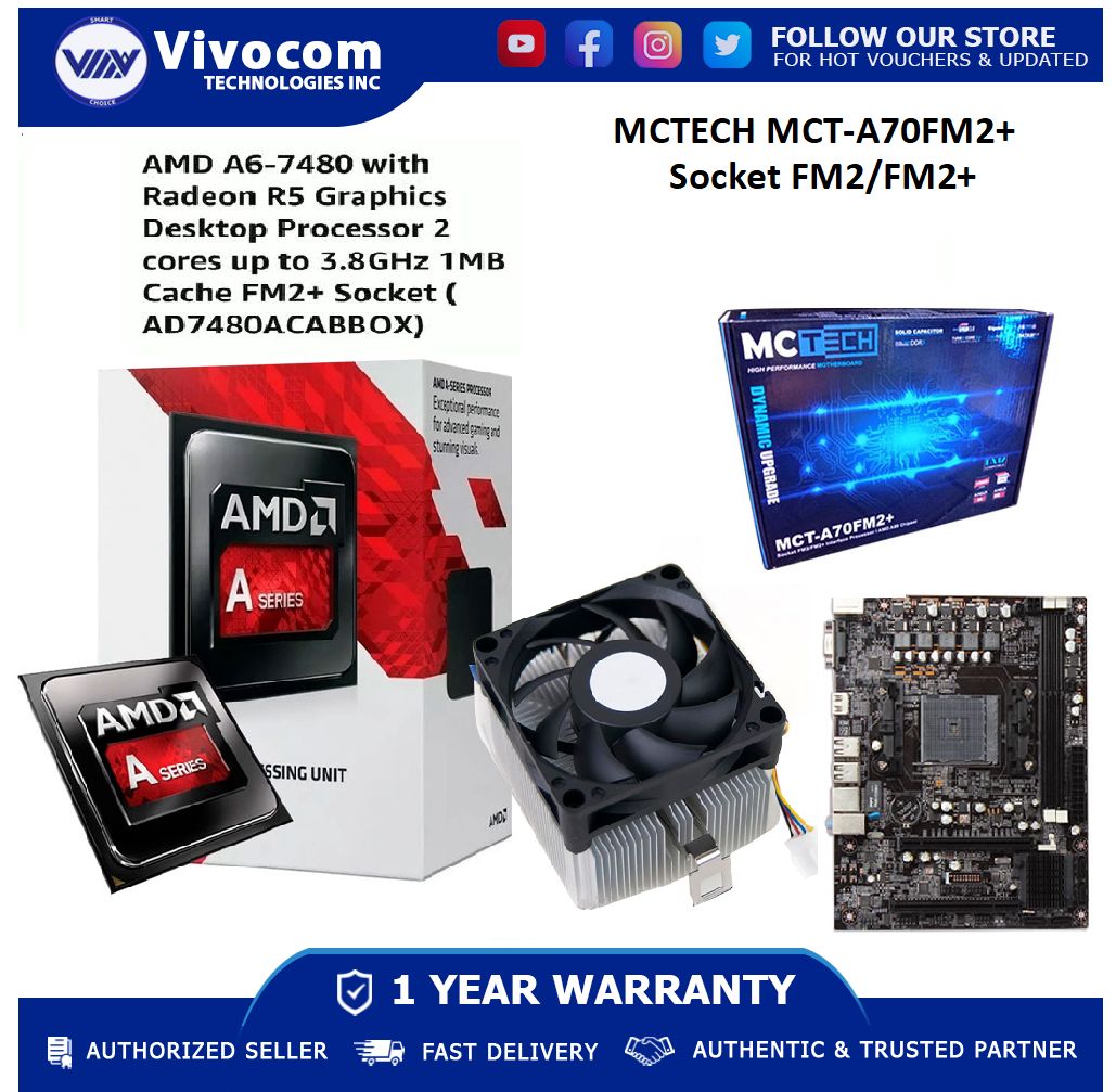 VIVOCOM AMD A6-7480 PROCESSOR W/ BUNDLE MCTECH MCT-A70FM2+ MOTHERBOARD ...