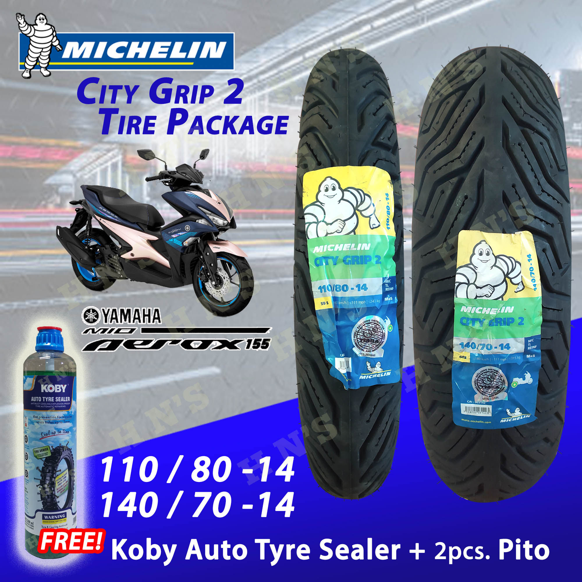 MICHELIN City Grip 2 Tubeless Tires Set for Yamaha Aerox ( 110/80-14 ...