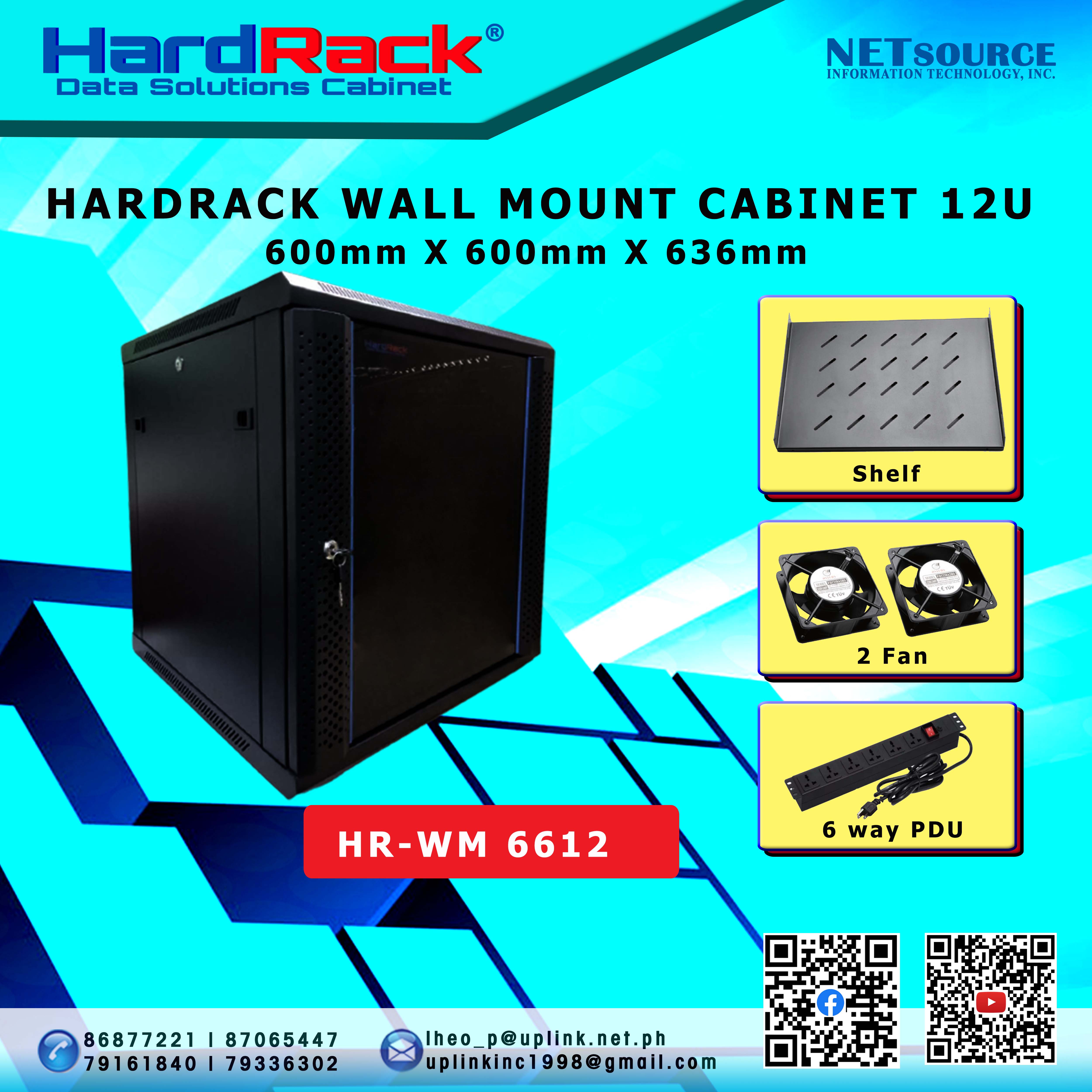 HardRack 12U Wall Mount Cabinet Server Rack 600mm x 600mm x 636mm ...