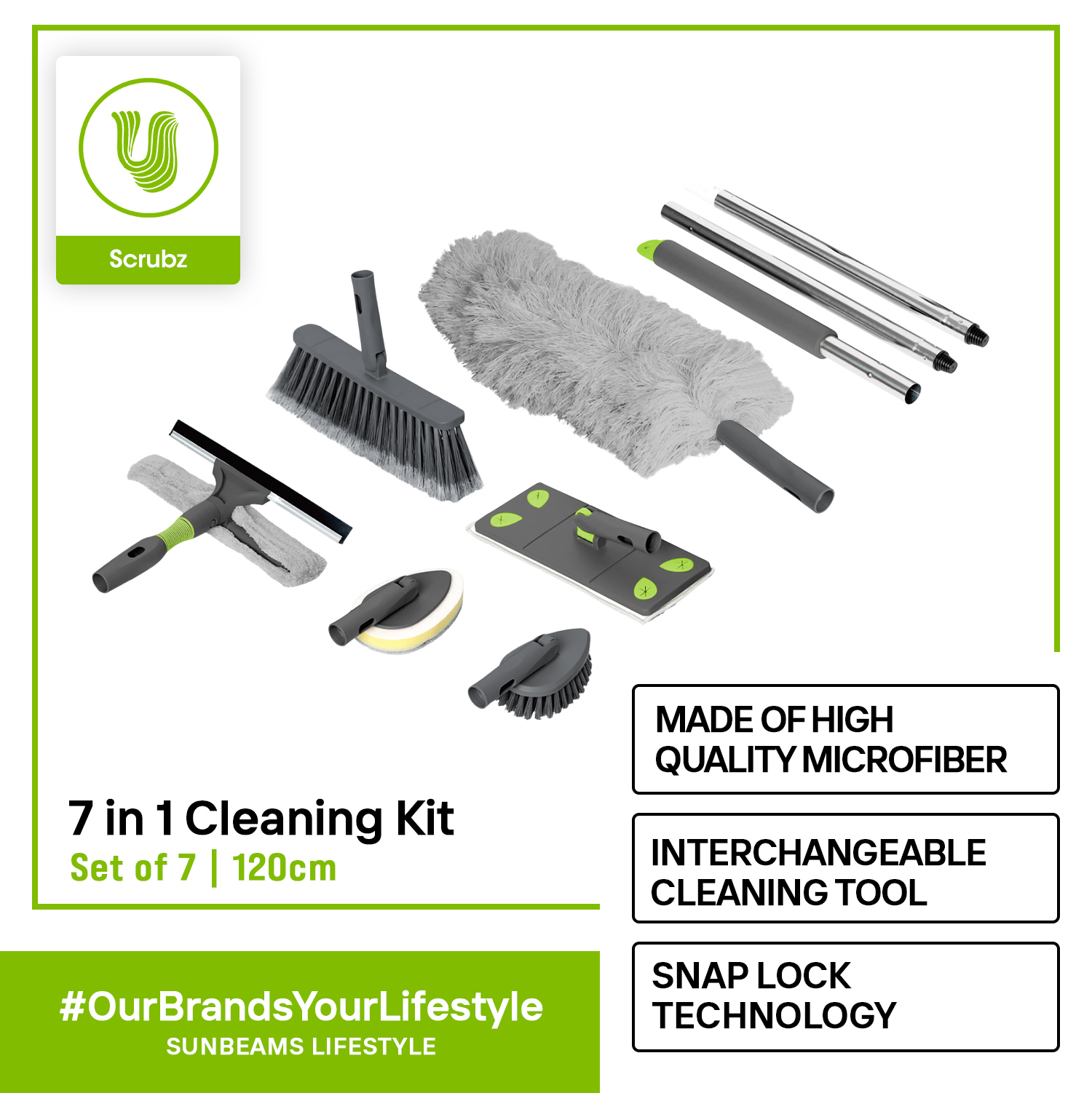 SCRUBZ Premium Cleaning Kit 7 in 1 Set - Broom | Mop | Window Wiper ...