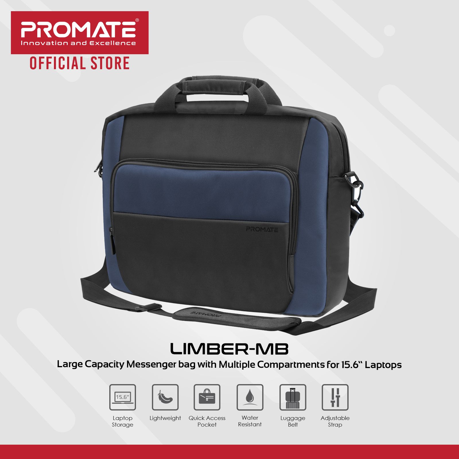 Promate Limber-MB 15.6” Large Capacity Messenger Bag with Multiple ...