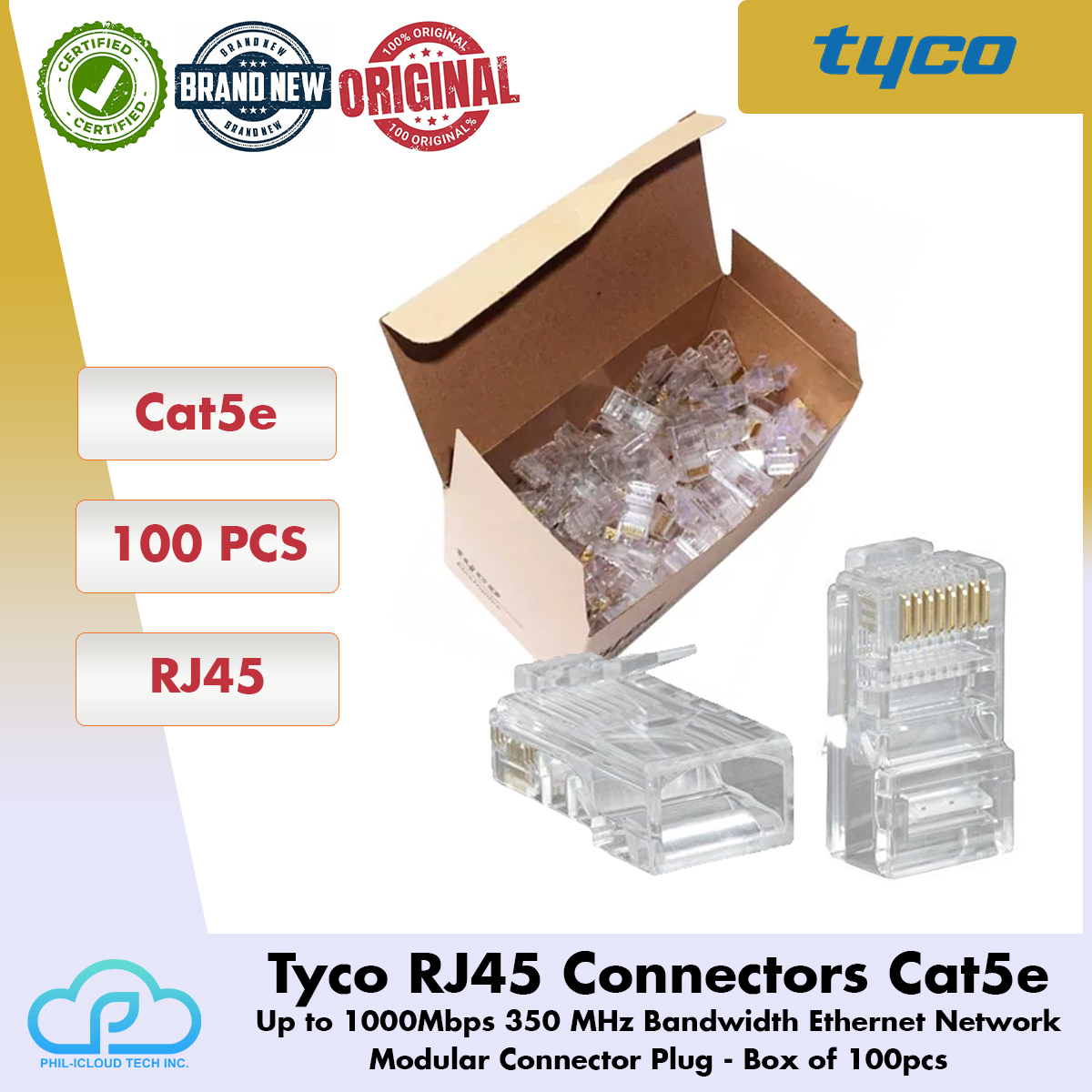 Tyco RJ45 Connectors Cat5e Up to 1000Mbps 350 MHz Bandwidth Ethernet ...