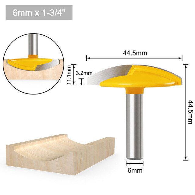 1Pc 6mm 8mm 12mm Shank Classical Plunge Wood Router Bit Radius 1-1/2 ...